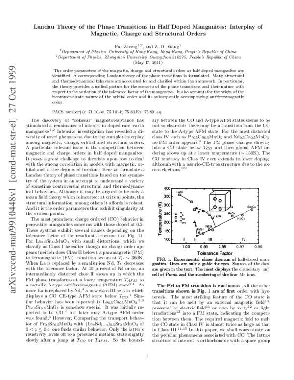 (PDF) Landau theory of the phase transitions in half-doped manganites ...