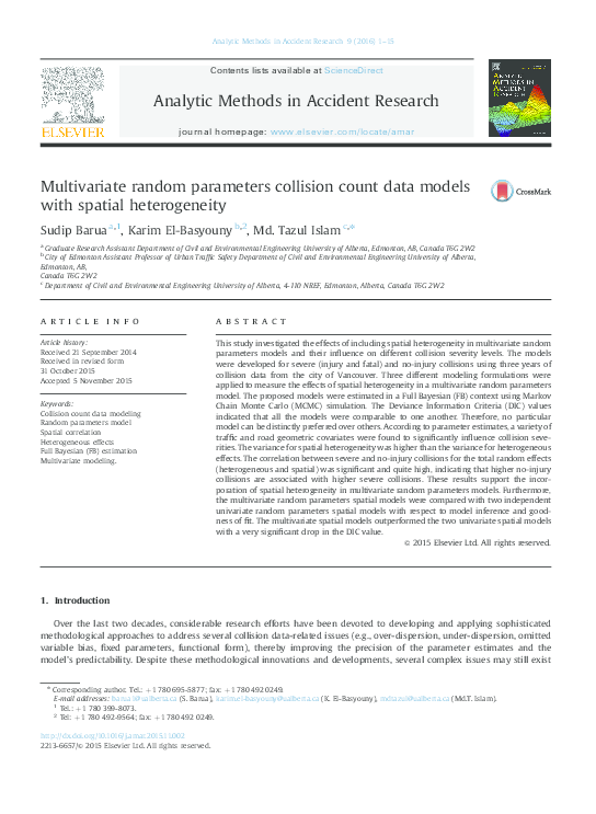Pdf Multivariate Random Parameters Collision Count Data Models With