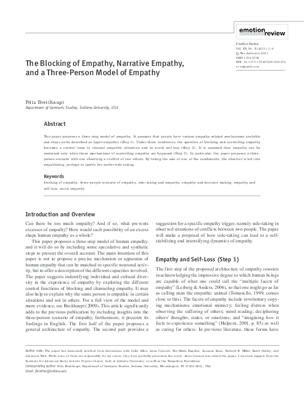 (PDF) Blocking Empathy, Narrative Empathy and the Three-Person Model of ...