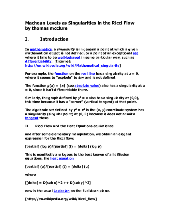 (PDF) Machean Levels as Singularities in the Ricci Flow
