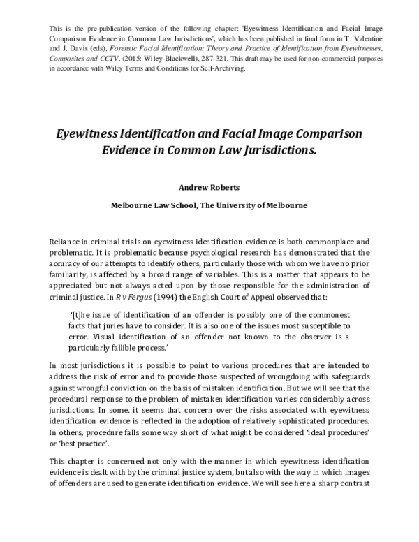 (PDF) Eyewitness Identification and Facial Image Comparison Evidence in ...