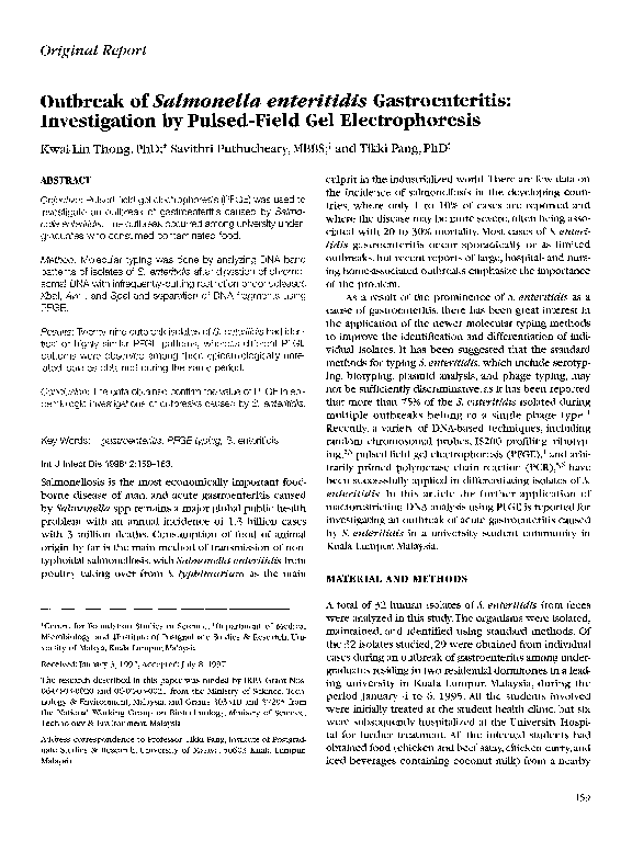 (PDF) Outbreak of Salmonella enteritidis gastroenteritidis ...