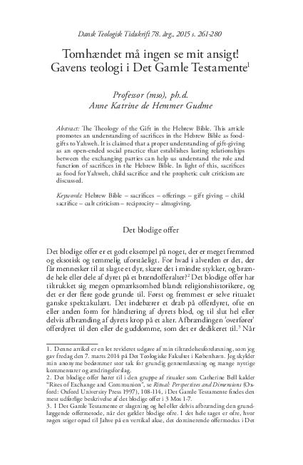 (PDF) Tomhændet må ingen se mit ansigt! Gavens teologi i Det Gamle ...