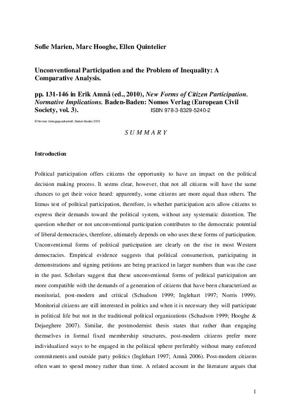 (PDF) Unconventional participation and the problem of inequality: a ...