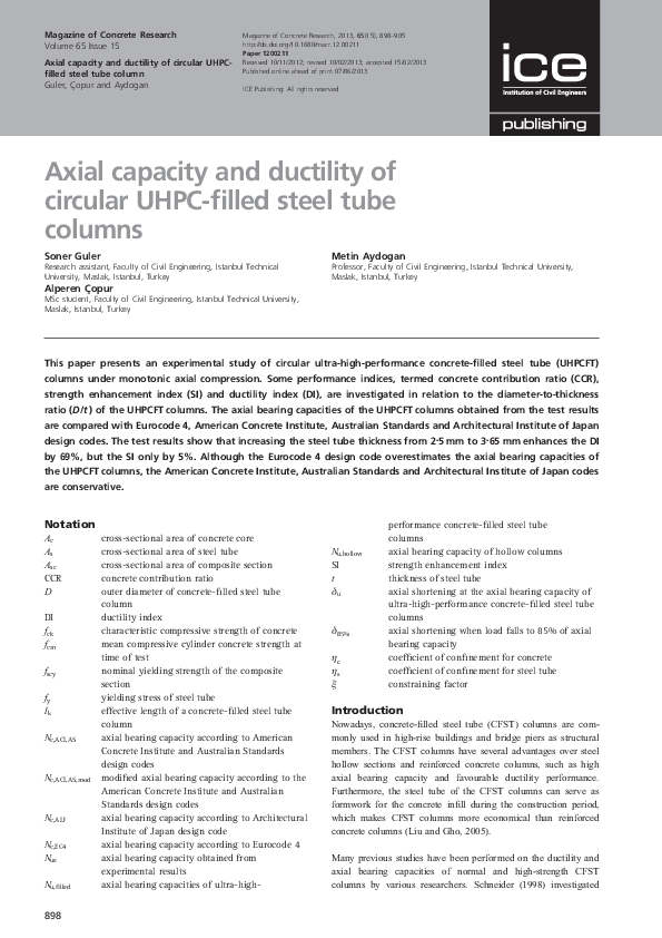(PDF) Axial capacity and ductility of circular UHPC-filled steel tube ...
