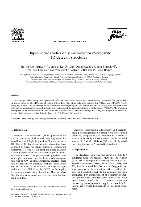 (PDF) Ellipsometric studies on semiconductor microcavity IR-detector ...