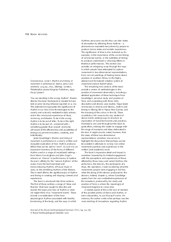 Rhythm and timing of movement in performance: drama, dance and ceremony ...