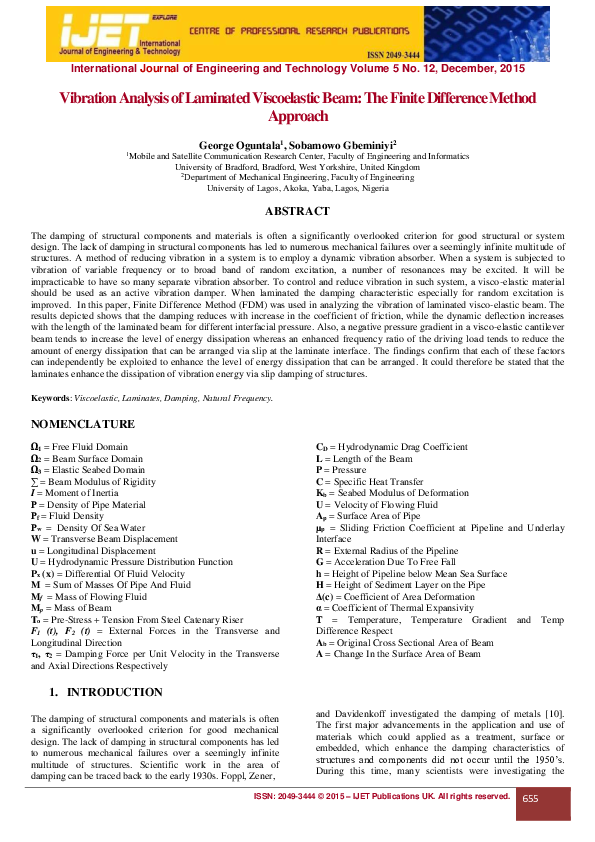 (PDF) Vibration Analysis of Laminated Viscoelastic Beam: The Finite Difference Method Approach