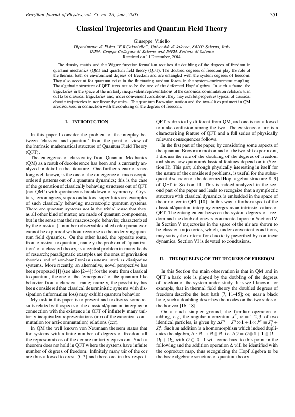 (PDF) Classical trajectories and quantum field theory