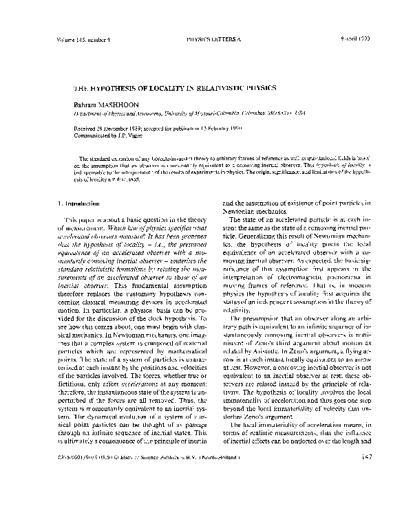 (PDF) The hypothesis of locality in relativistic physics