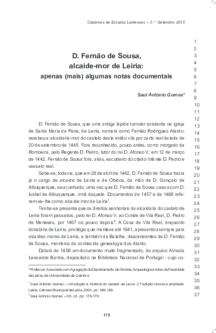 (PDF) Fernão de Sousa, alcaide de Leiria medieval | Saul António Gomes ...
