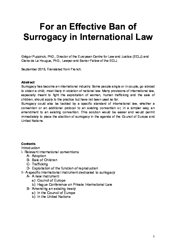 (DOC) For an Effective Ban of Surrogacy in International Law