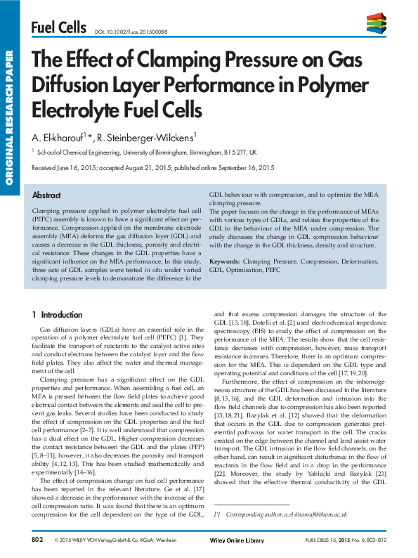 (PDF) Effect of clamping pressure on ohmic resistance and compression of gas diffusion layers ...