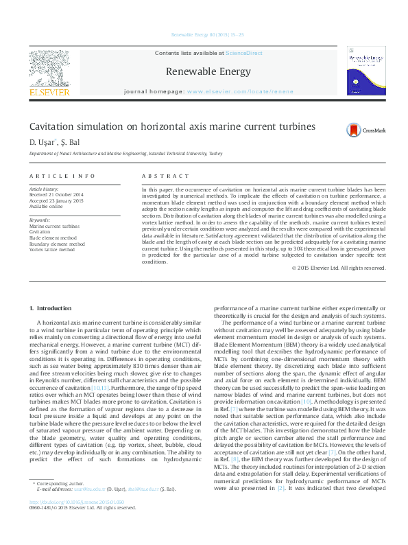 Pdf Cavitation Simulation On Horizontal Axis Marine Current Turbines
