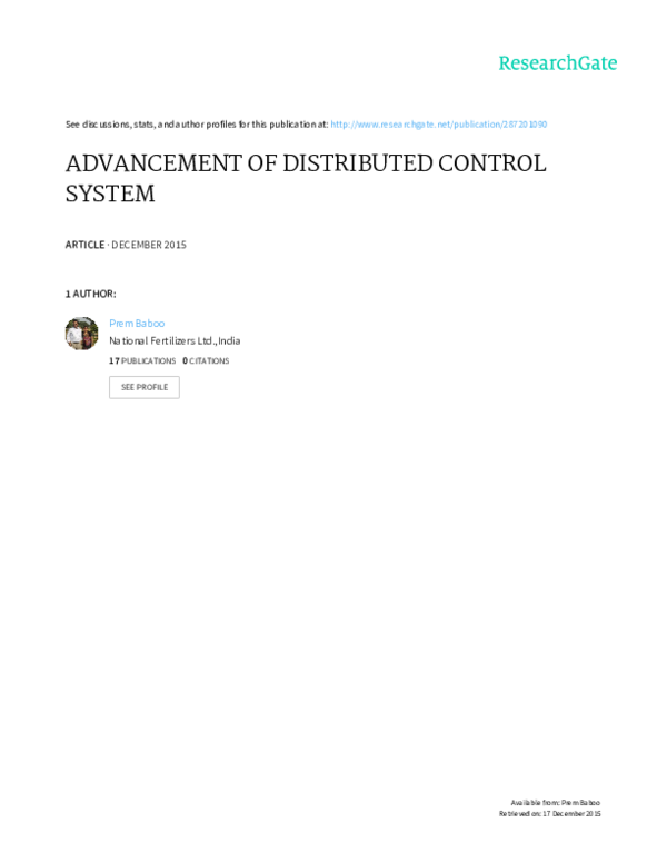 (PDF) ADVANCEMENT OF DISTRIBUTED CONTROL SYSTEM