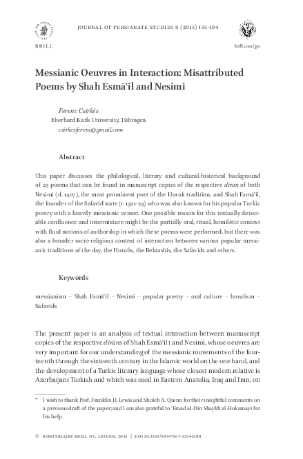 Messianic Poetic Interactions of Nesimi & Shah