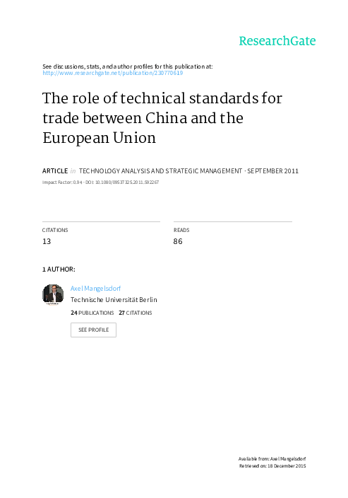 (PDF) The role of technical standards for trade between China and the ...