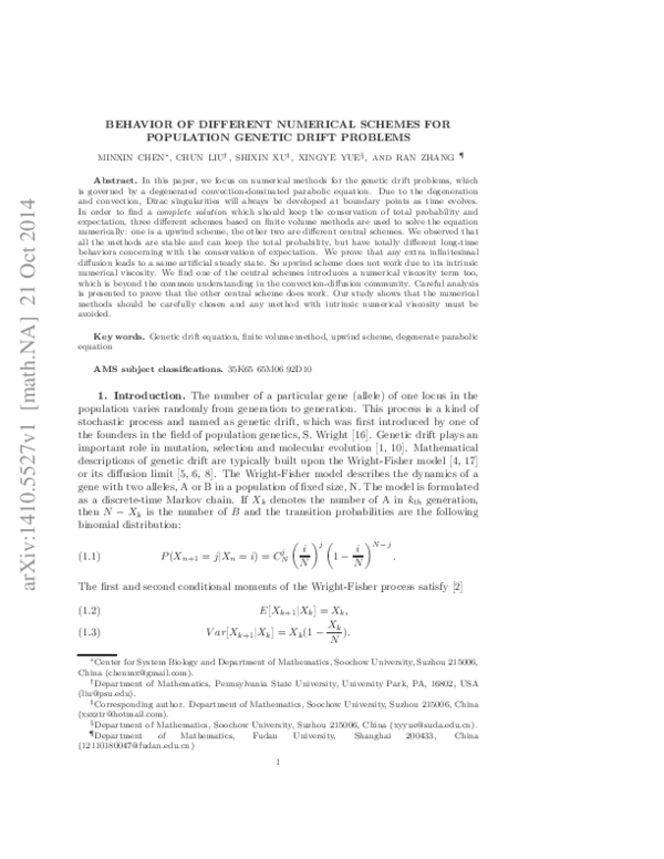 Pdf Behavior Of Different Numerical Schemes For Population Genetic Drift Problems