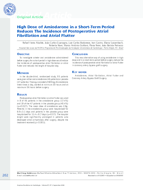 (PDF) High dose of amiodarone in a short-term period reduces the incidence of postoperative ...