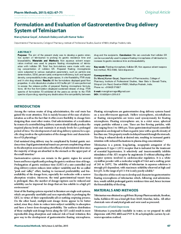 Formulation and Evaluation of Gastroretentive Drug delivery System of ...