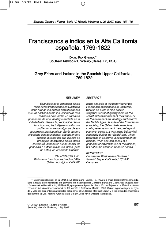 (PDF) “Franciscanos e indios en la Alta California española, 1769-1822 ...