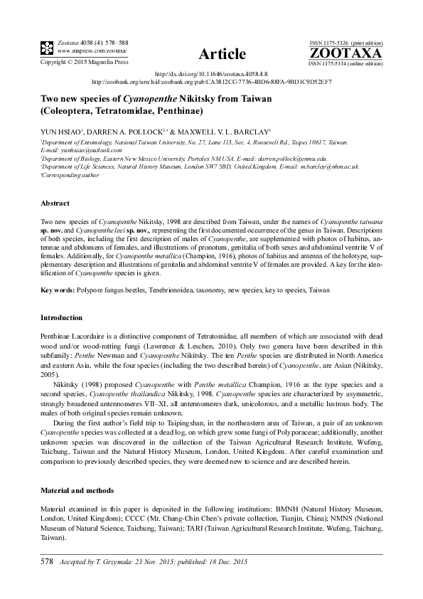 (PDF) Yun Hsiao, Darren Pollock, Maxwell Barclay, 2015. Two new species ...