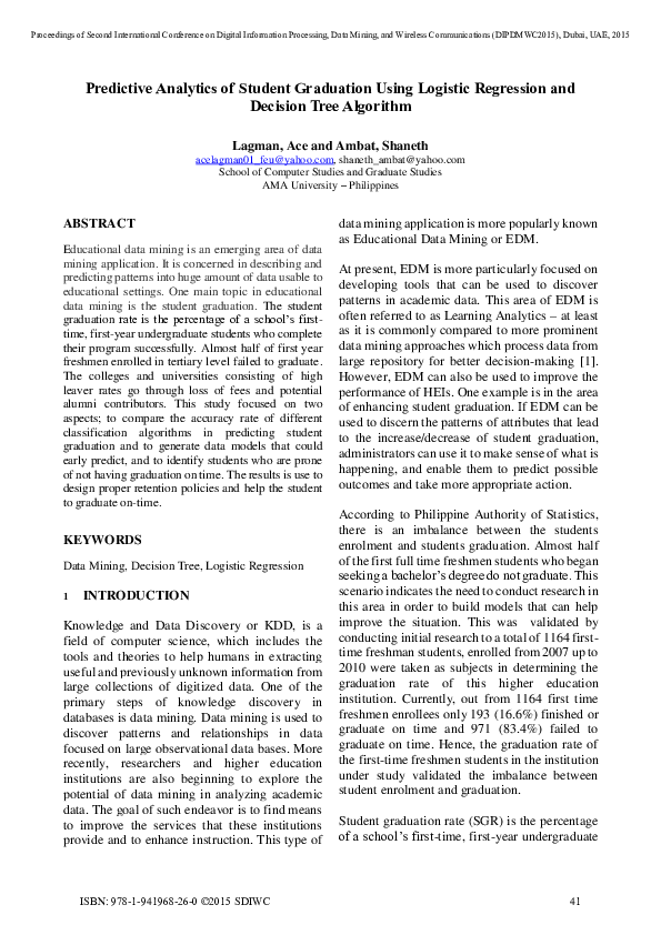 (PDF) Predictive Analytics of Student Graduation Using Logistic Regression and Decision Tree ...