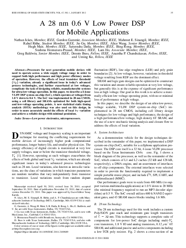 (PDF) A 28 nm 0.6 V Low Power DSP for Mobile Applications