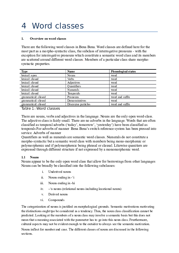 (DOC) Chapter 4. Word classes