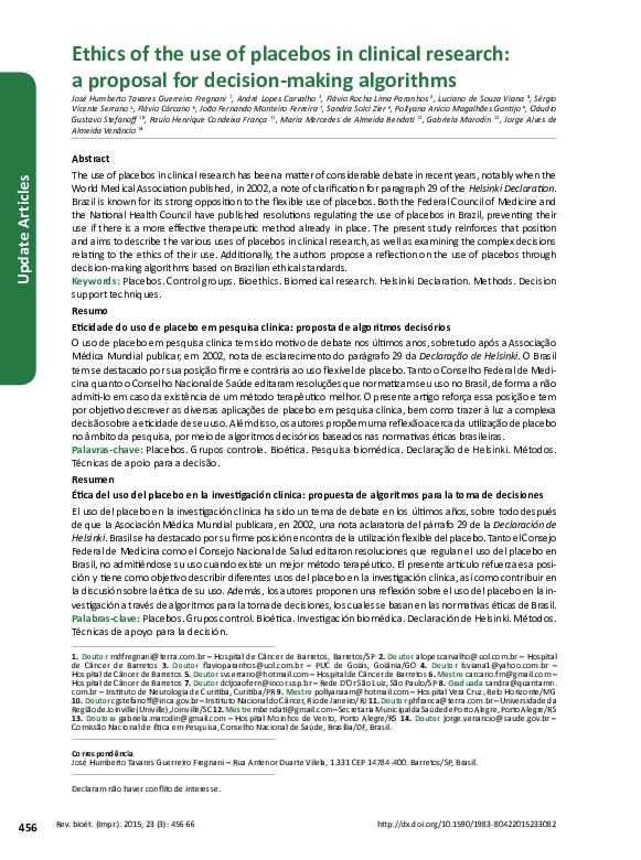 (PDF) Ethics of the use of placebos in clinical research: a proposal ...