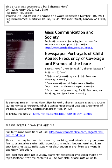 (PDF) Newspaper Portrayals of Child Abuse: Frequency of Coverage and ...