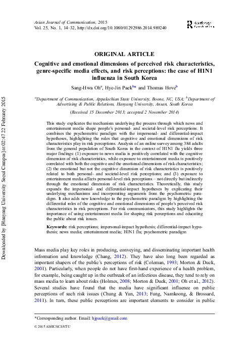 (PDF) Cognitive and emotional dimensions of perceived risk characteristics, genre-specific media ...