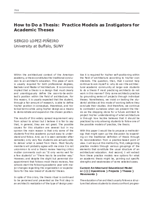 (PDF) How to Do a Thesis: Practice Models as Instigators for Academic ...