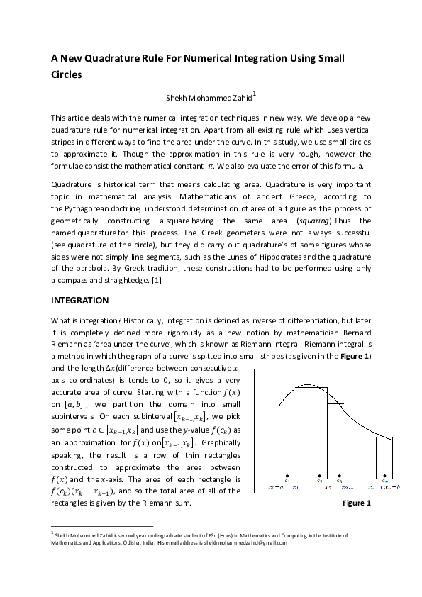 Pdf A New Quadrature Rule For Numerical Integration Using Small Circles