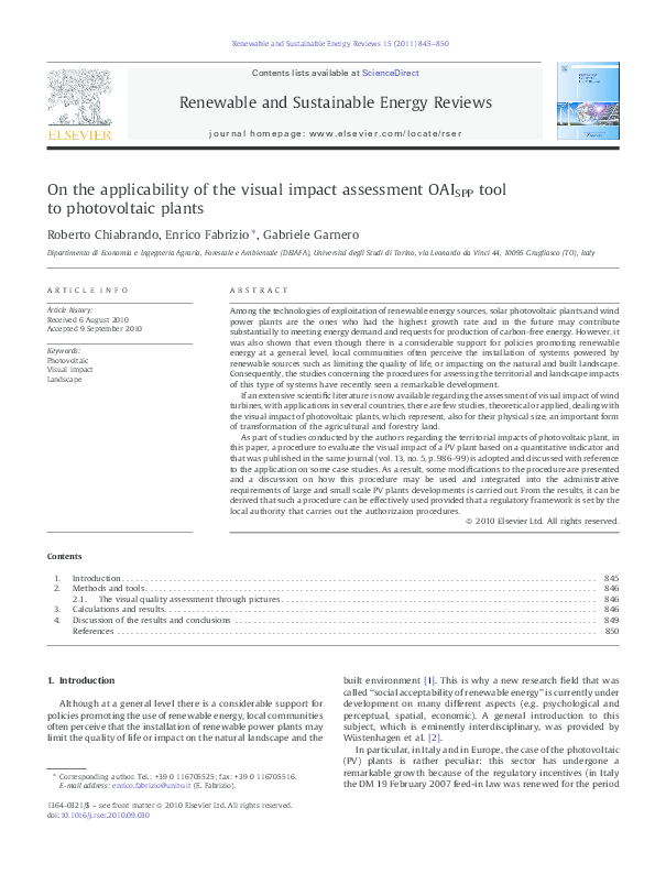 (PDF) On the applicability of the visual impact assessment OAISPP tool ...