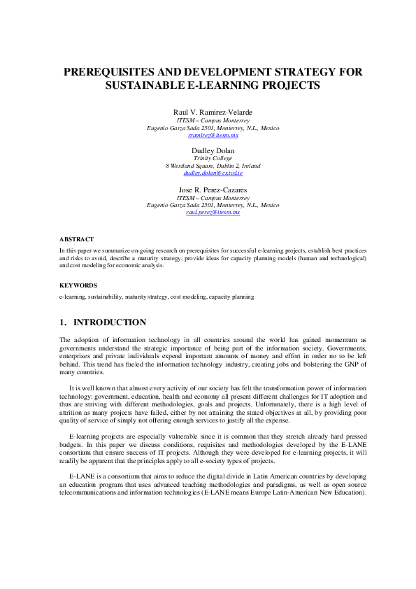 (PDF) PREREQUISITES AND DEVELOPMENT STRATEGY FOR SUSTAINABLE E-LEARNING ...