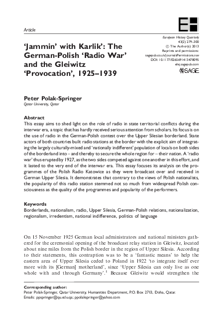 (PDF) “‘Jammin’ with Karlik’: The German-Polish ‘Radio War’ and the ...