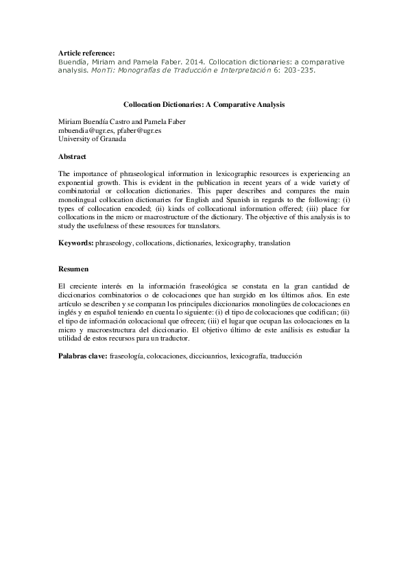 Pdf Collocation Dictionaries A Comparative Analysis