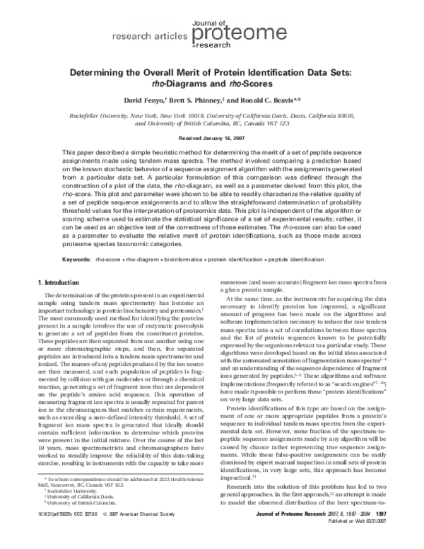 (PDF) Determining the Overall Merit of Protein Identification Data Sets ...
