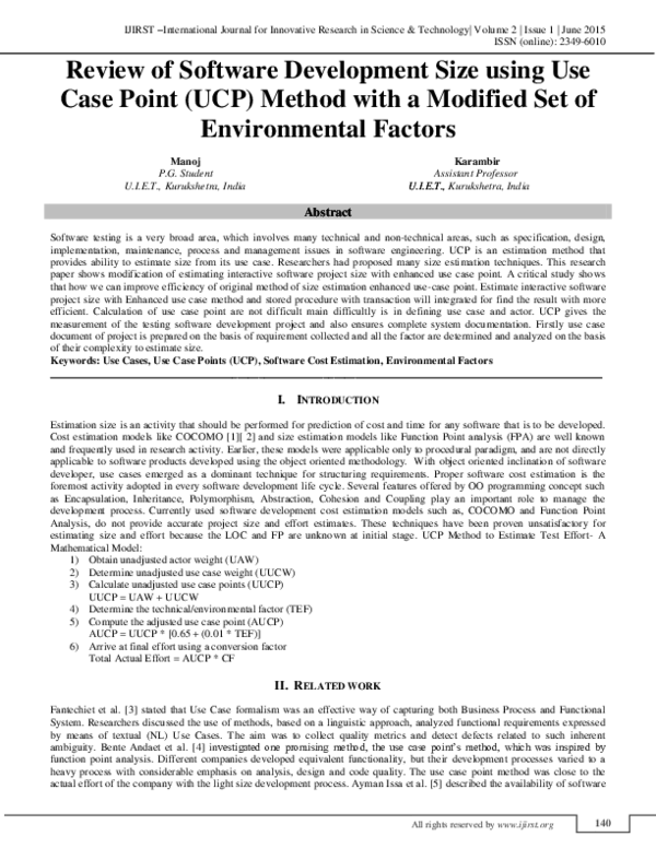 Pdf Review Of Software Development Size Using Use Case Point Ucp