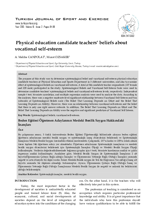 (PDF) Physical education candidate teachers’ beliefs about vocational ...