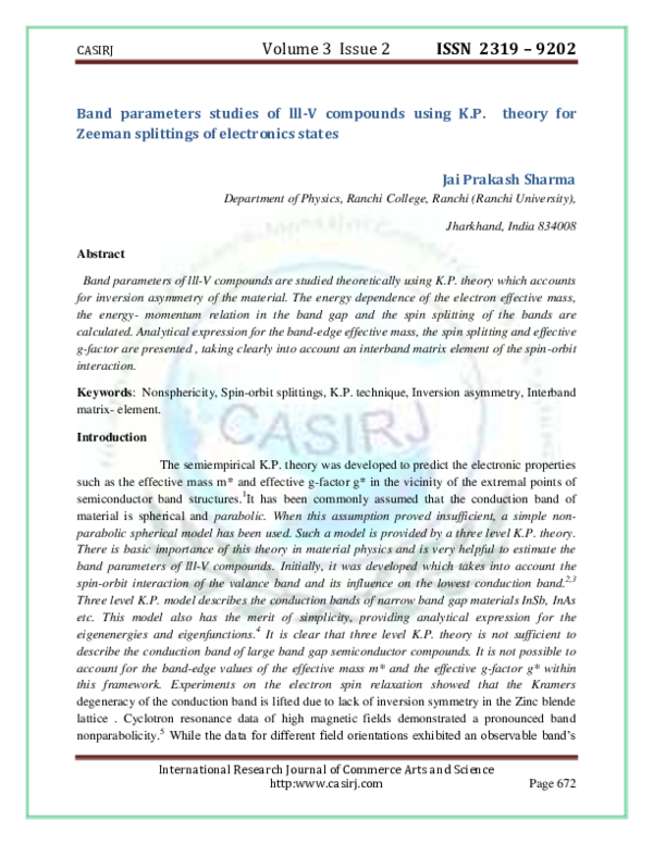 (PDF) Band parameters studies of III-V compounds using K.P. theory for ...