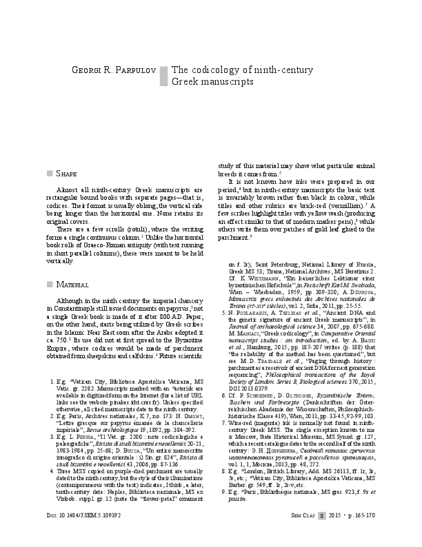 (PDF) The Codicology of Ninth-Century Greek Manuscripts