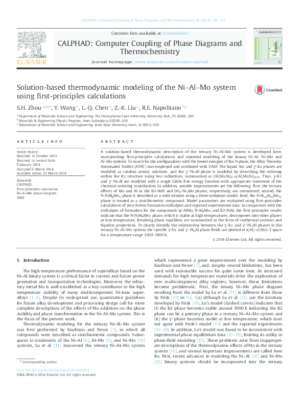 Pdf Solution Based Thermodynamic Modeling Of The Nialmo System