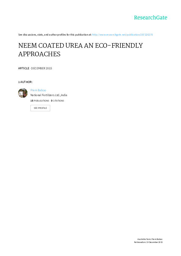 (PDF) NEEM COATED UREA AN ECO-FRIENDLY APPROACHES