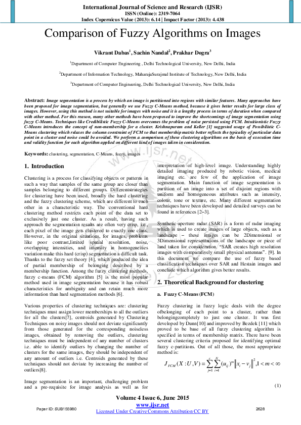 (PDF) Comparison of Fuzzy Algorithms on Images