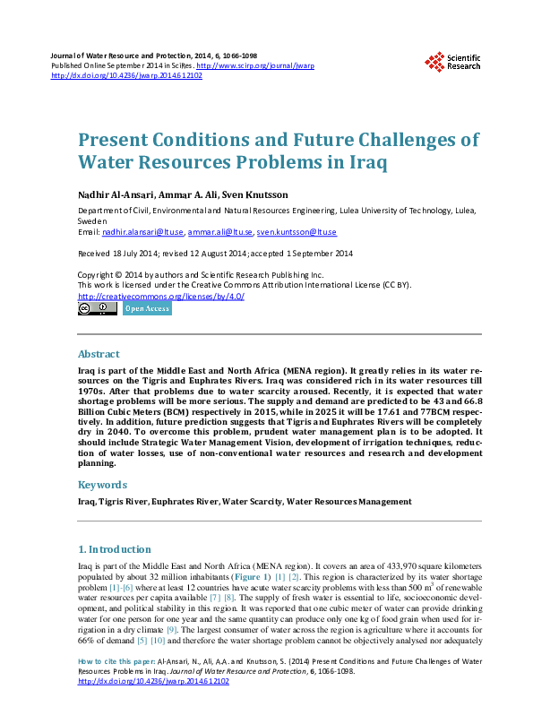 (PDF) Present Conditions and Future Challenges of Water Resources ...