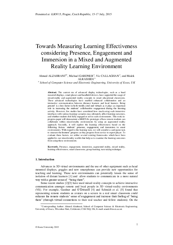 (PDF) Towards Measuring Learning Effectiveness considering Presence ...