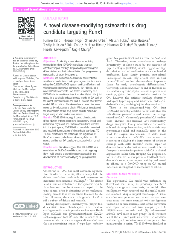 (PDF) A novel disease-modifying osteoarthritis drug candidate targeting ...