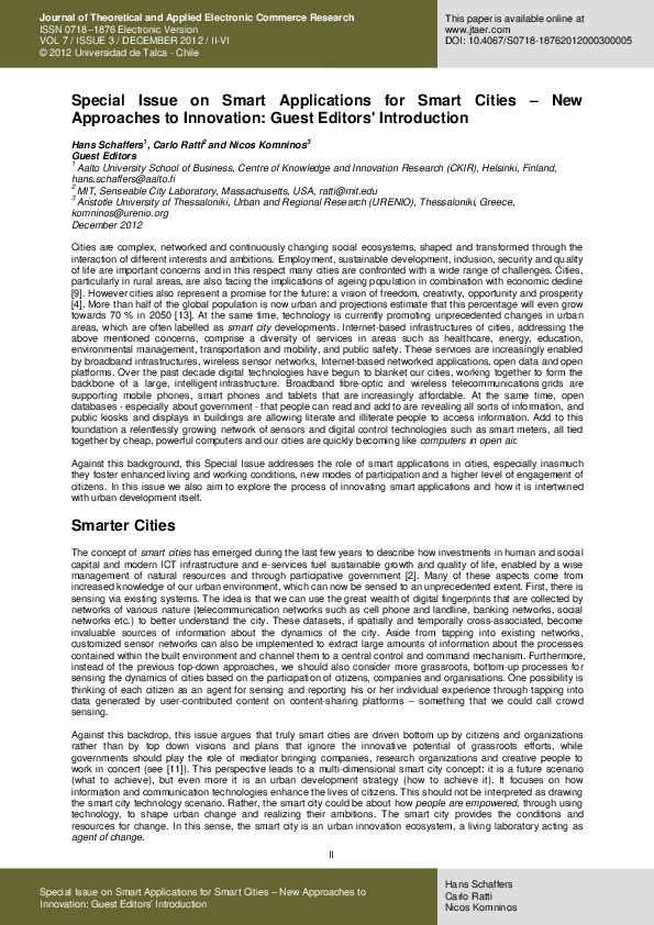 (PDF) Special Issue on Smart Applications for Smart Cities–New Approaches to Innovation: Guest ...